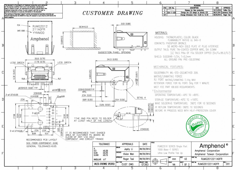 Amphenol RJMG2012211A0FR drawing page 1
