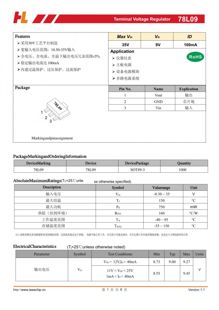 78L09 datasheet page 1