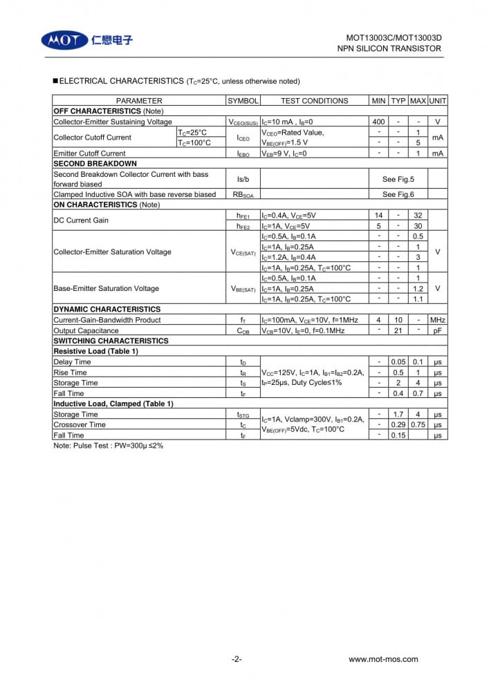 MOT13003C datasheet page 2
