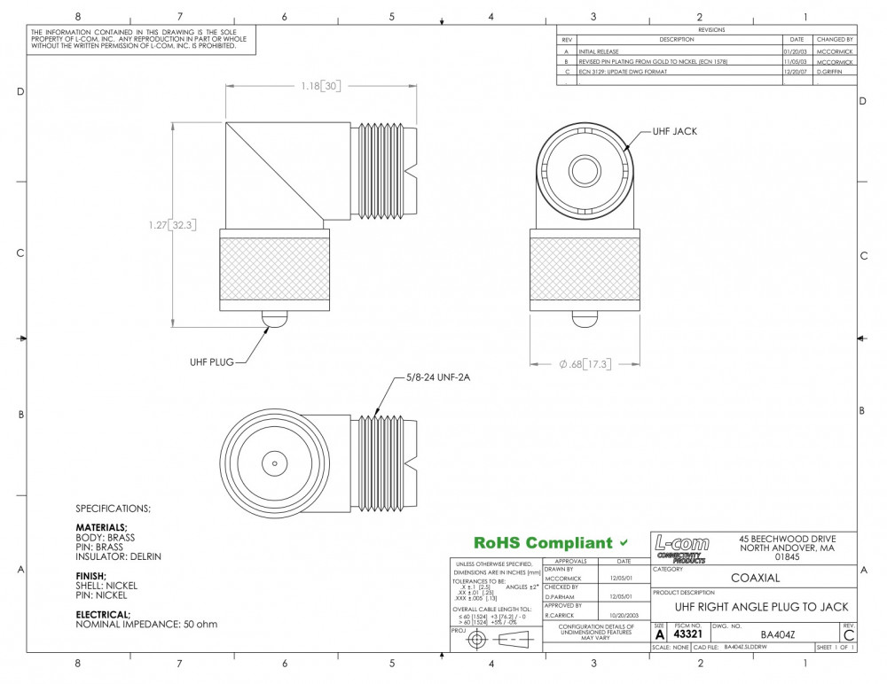 L-com BA404Z technical document page