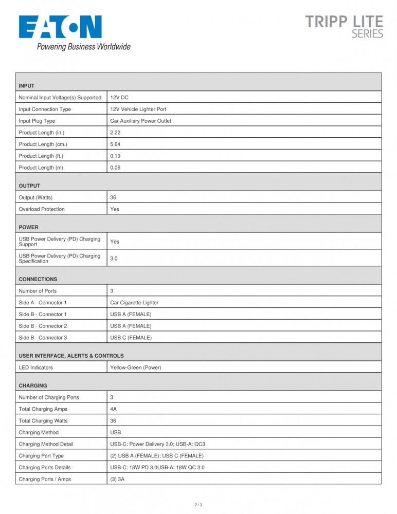 U280-C03-36W-1B technical document page 2