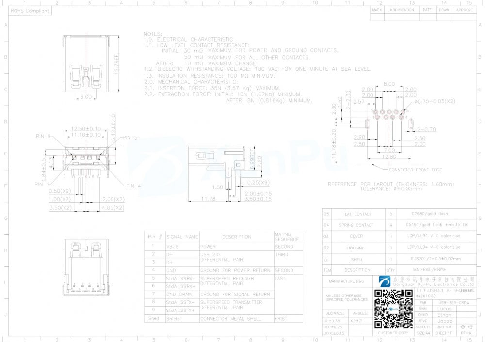 XUNPU USB-319-CRDW technical drawing preview