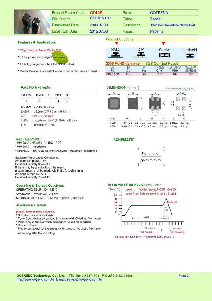 Gotrend GDLW0504P-600NS datasheet page 1