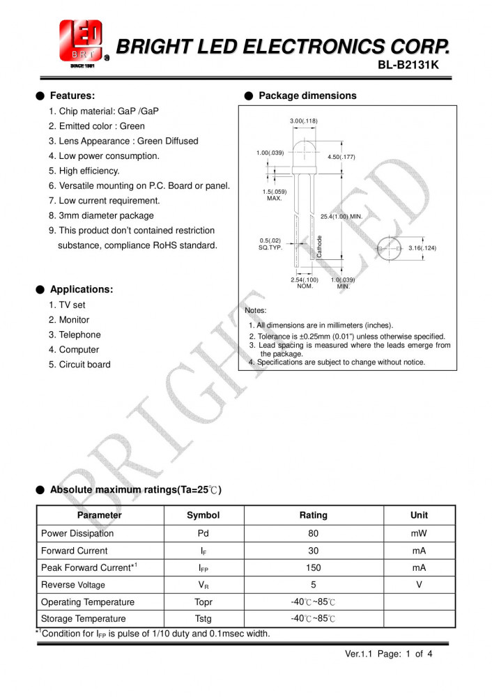 BL-B2131K technical document page 1