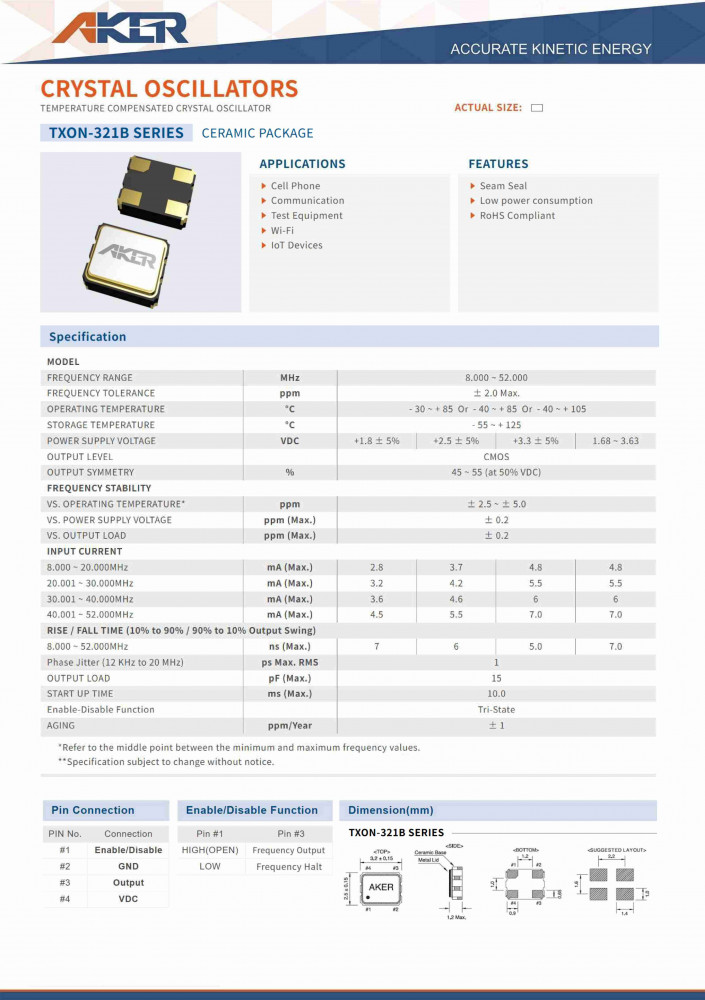 AKER TXON-321B series datasheet page
