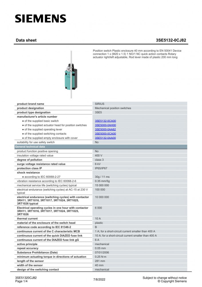 3SE51320CJ82 datasheet page 1