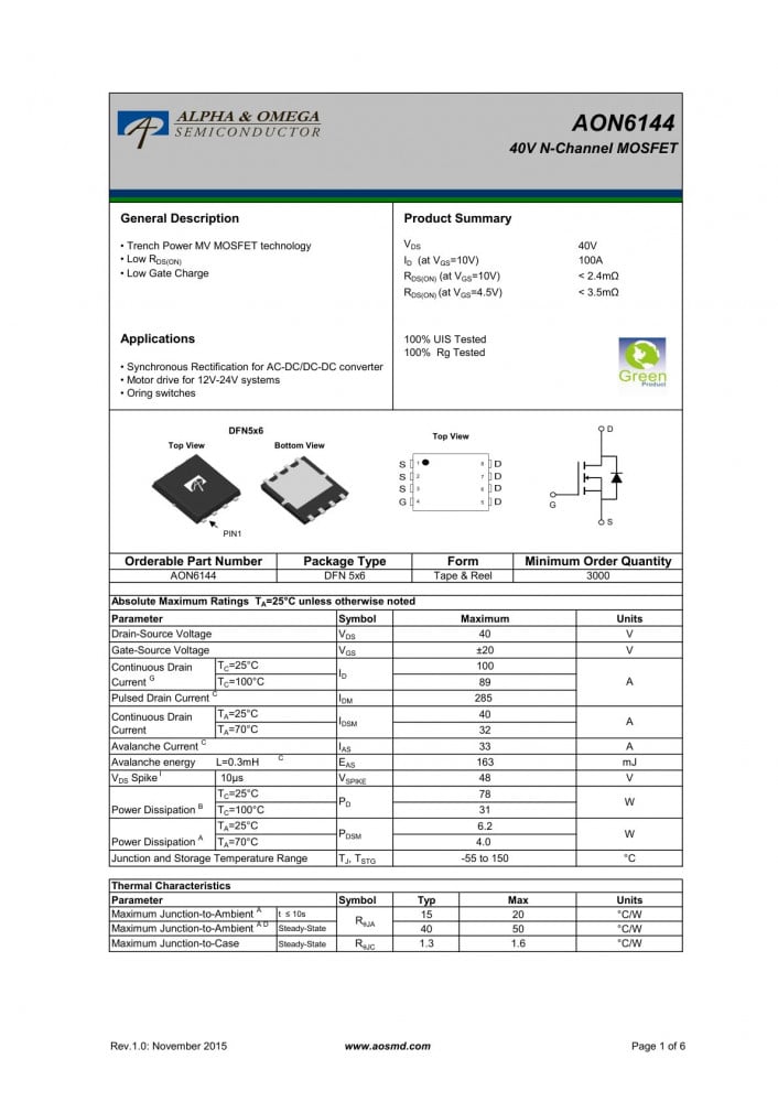 AON6144 datasheet page 1