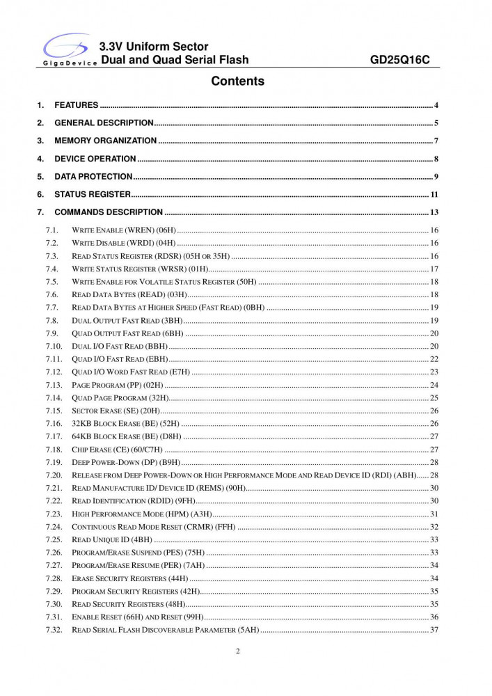 GD25Q16C datasheet page 2