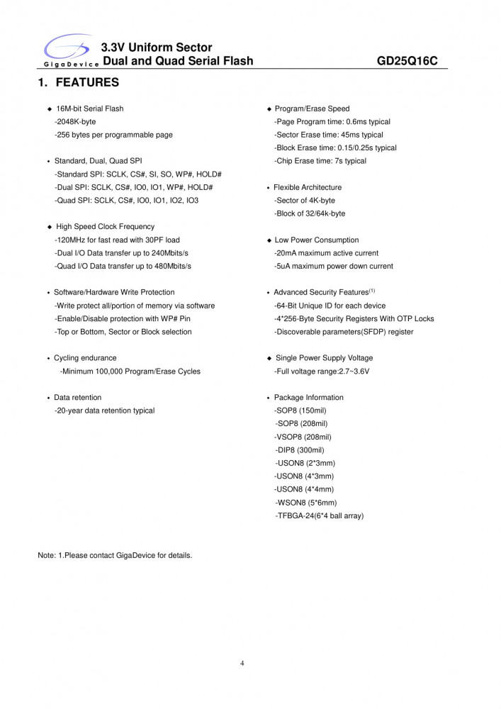 GD25Q16C datasheet page 4