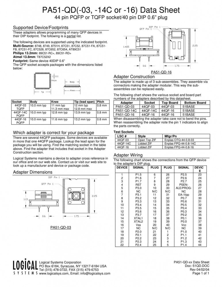 PA51-QD adapter datasheet page