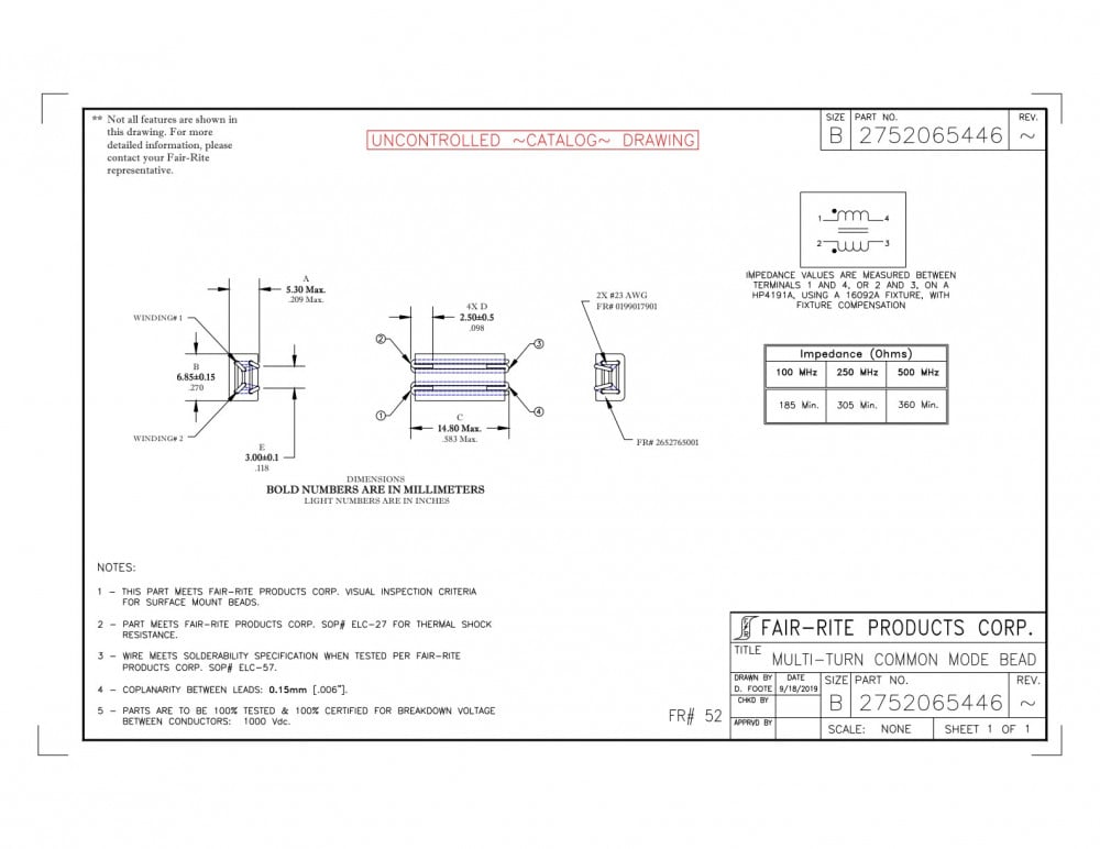 Fair-Rite 2752065446 technical drawing page 1