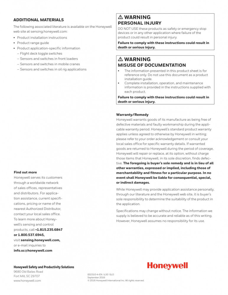 Honeywell TW Series datasheet page 9