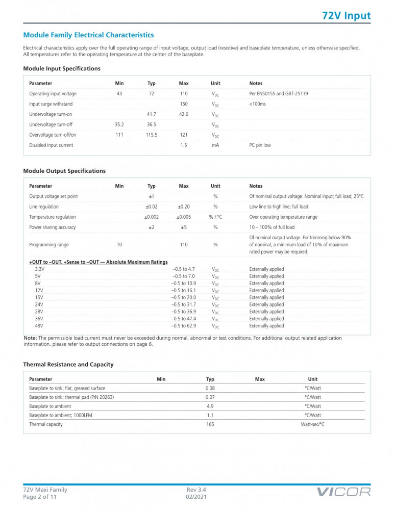 VICOR V72A36C400BL document page 2