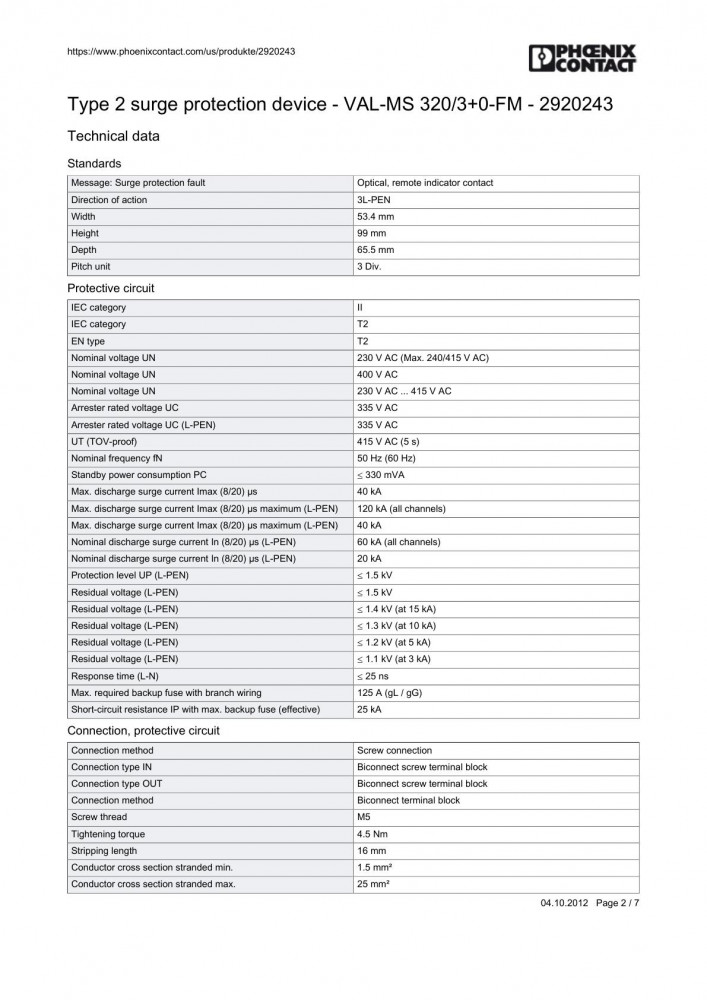 Phoenix Contact 2920243 product documentation page 2