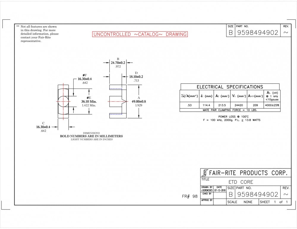 Fair-Rite 9598494902 technical drawing