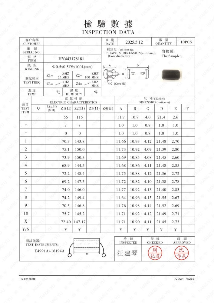 HY443178181 inspection data page