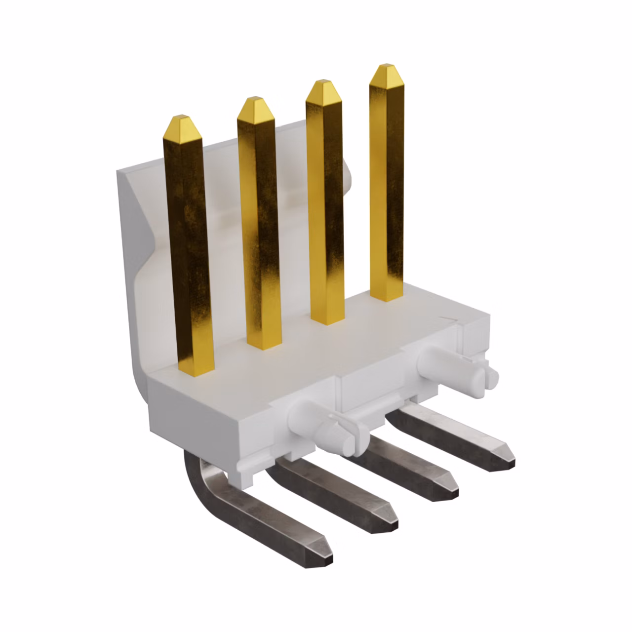 KK 396 Solid Right-Angle Header, Friction Lock, with Snap-in Plastic Peg  PCB Lock, 4 Circuits, 0.38µm Gold (Au) Selective Plating for sale