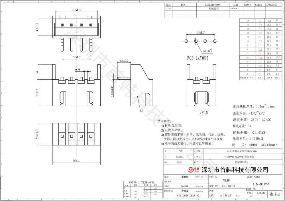 2.54-6P WZ-D specification page 1