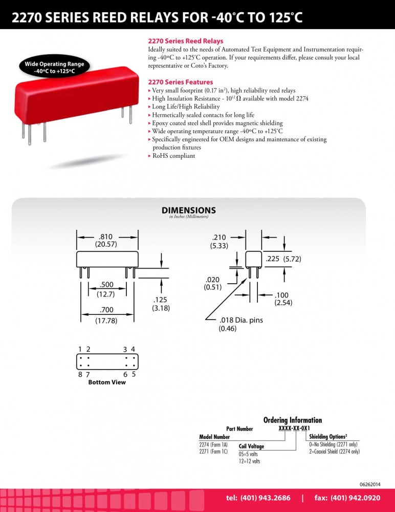 COTO 2270 Series reed relay datasheet page 1