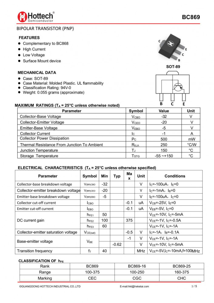 BC869-25 datasheet page 1