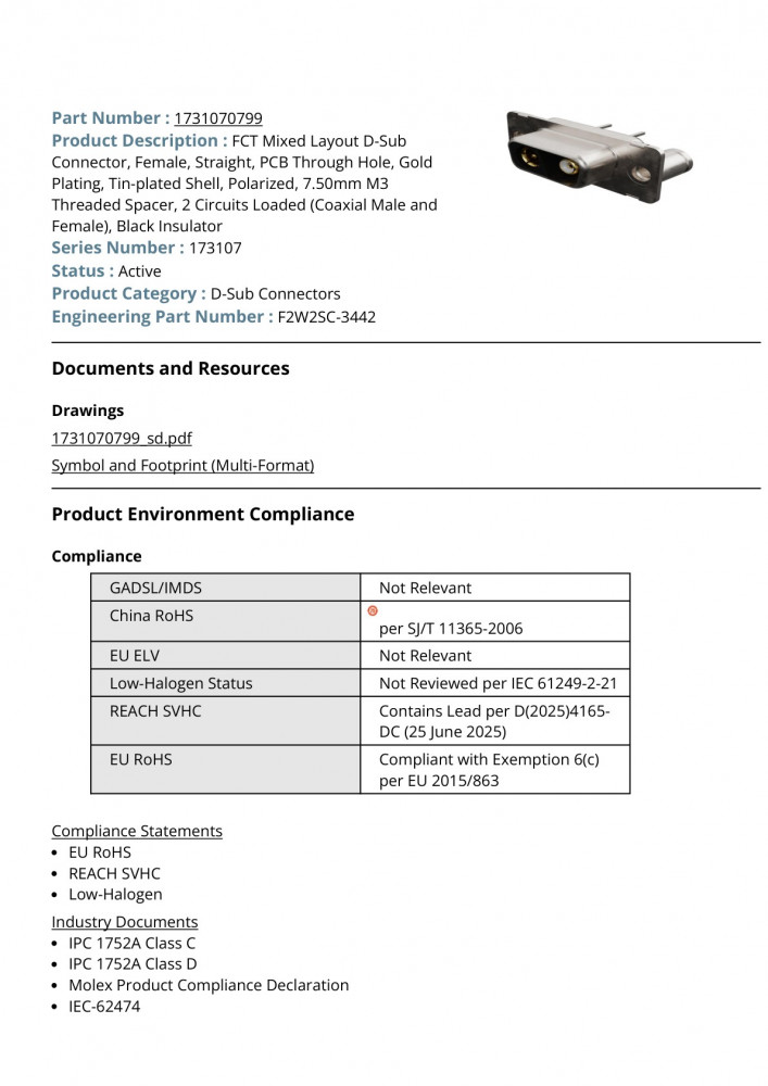 MOLEX 1731070799 technical document image, page 1