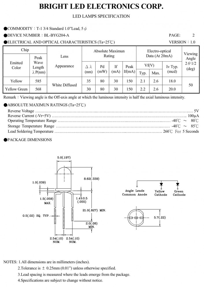 BL-BYG204-A specification document page 1