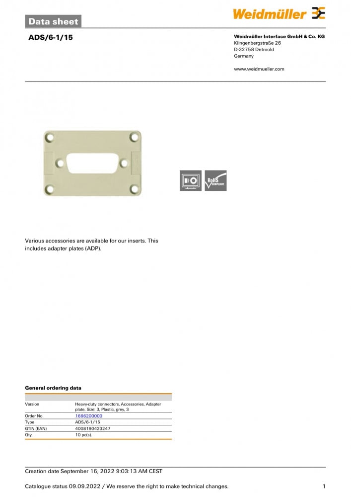 WEIDMULLER 1666200000 technical document page 1