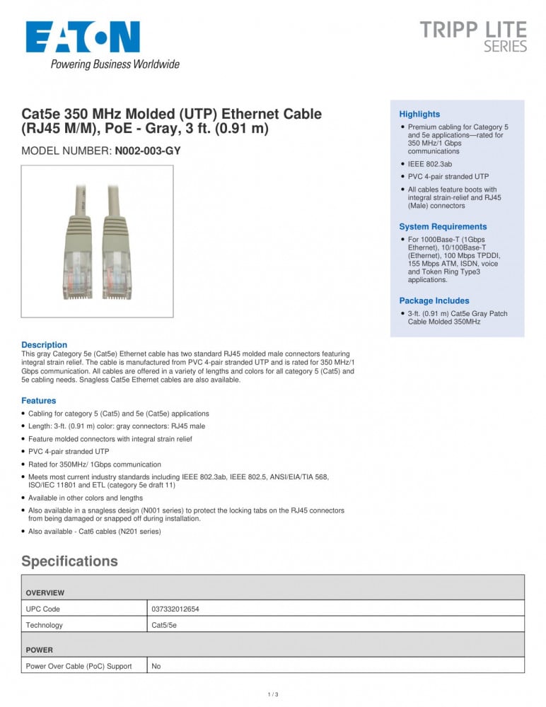 N002-003-GY technical document page 1