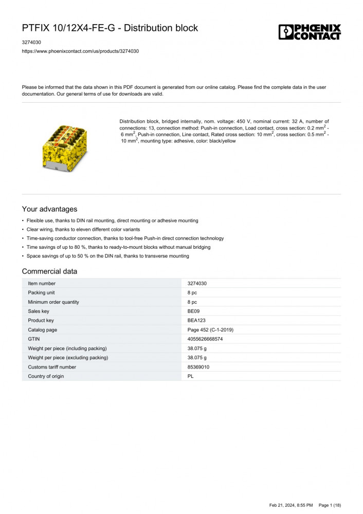 Phoenix Contact 3274030 technical document page 1