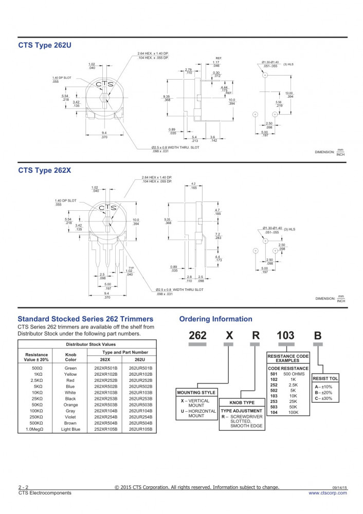 CTS Series 262 trimmer technical drawing page 2