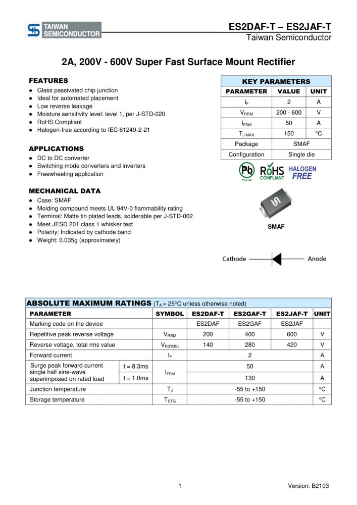 ES2DAF-T datasheet page 1