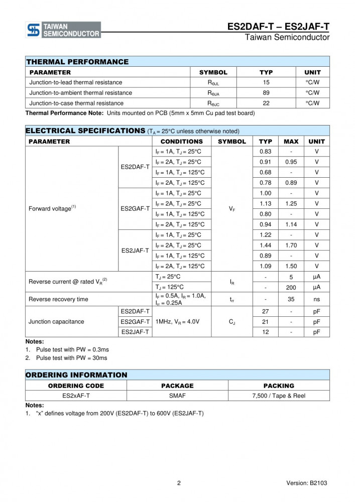 ES2DAF-T datasheet page 2