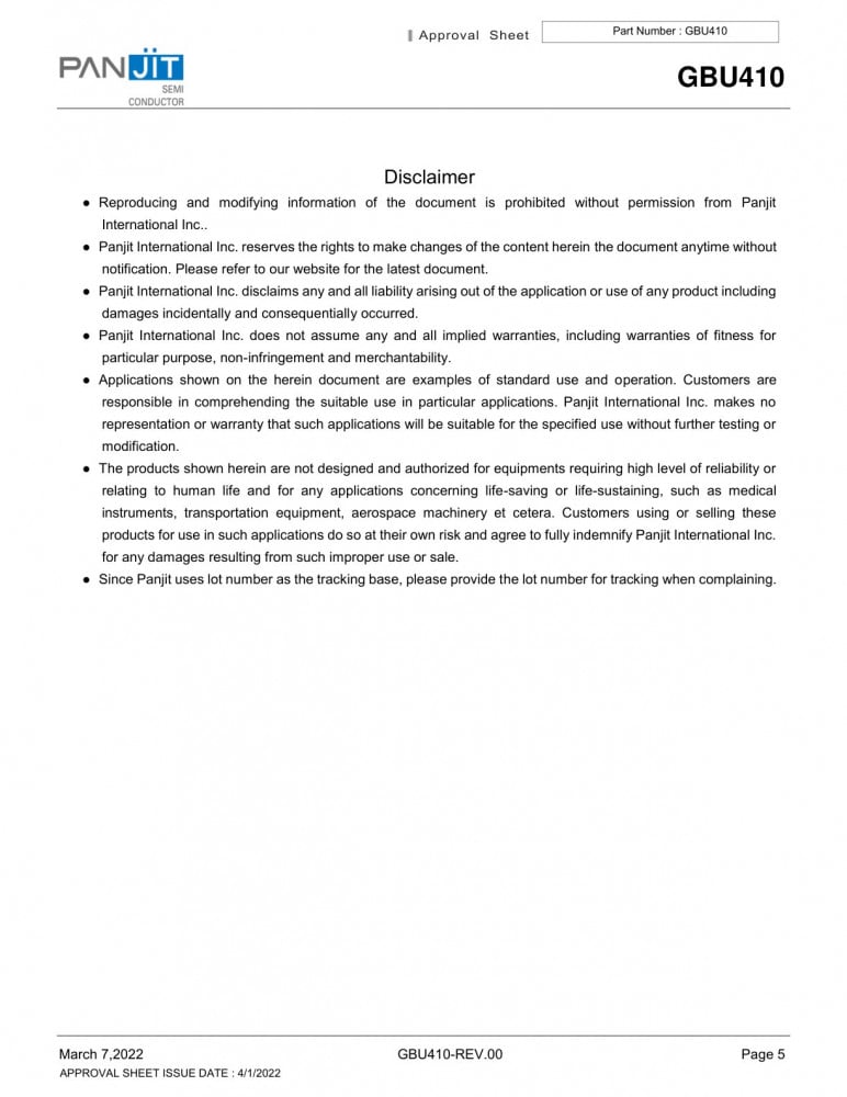 PANJIT GBU410 datasheet page 5