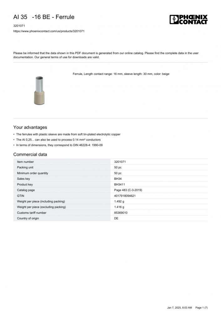 Phoenix Contact 3201071 technical document page 1