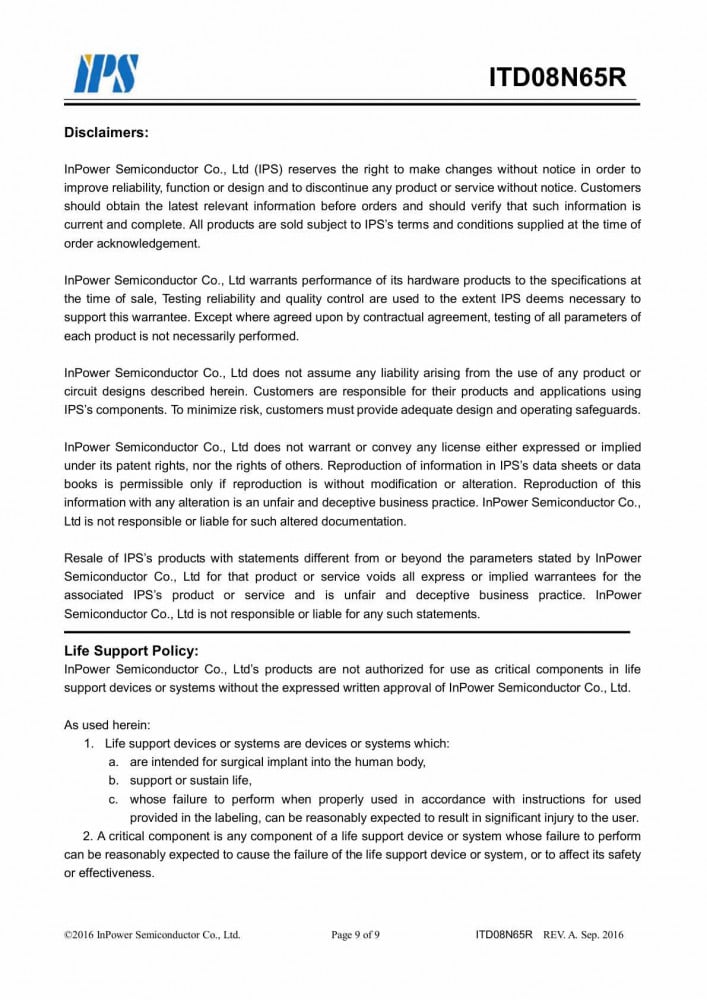 ITD08N65R datasheet page 9