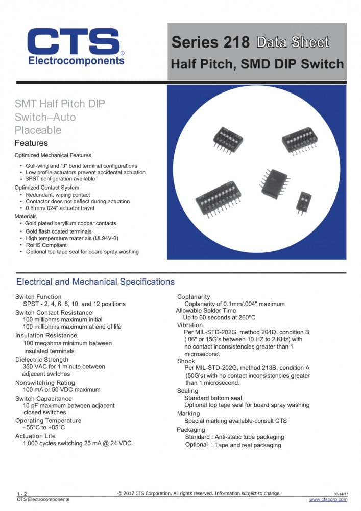 CTS 218LP series technical drawing page 1