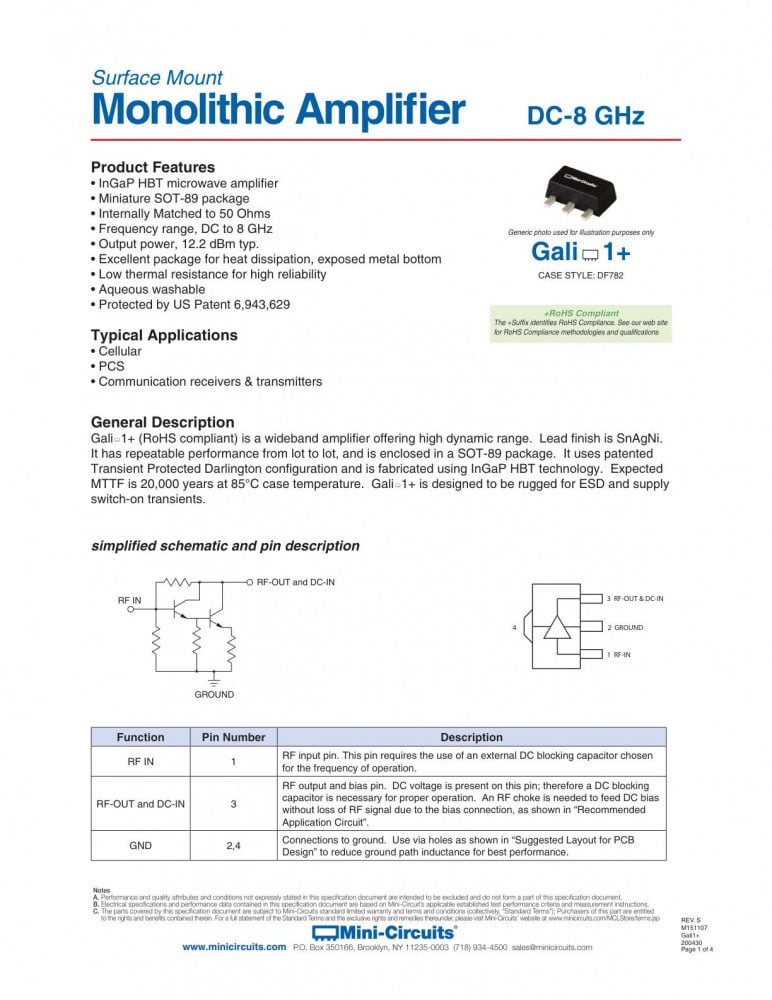 GALI-1+ datasheet page 1