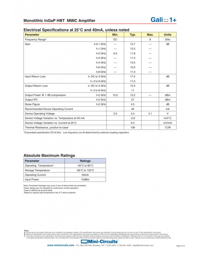 GALI-1+ datasheet page 2