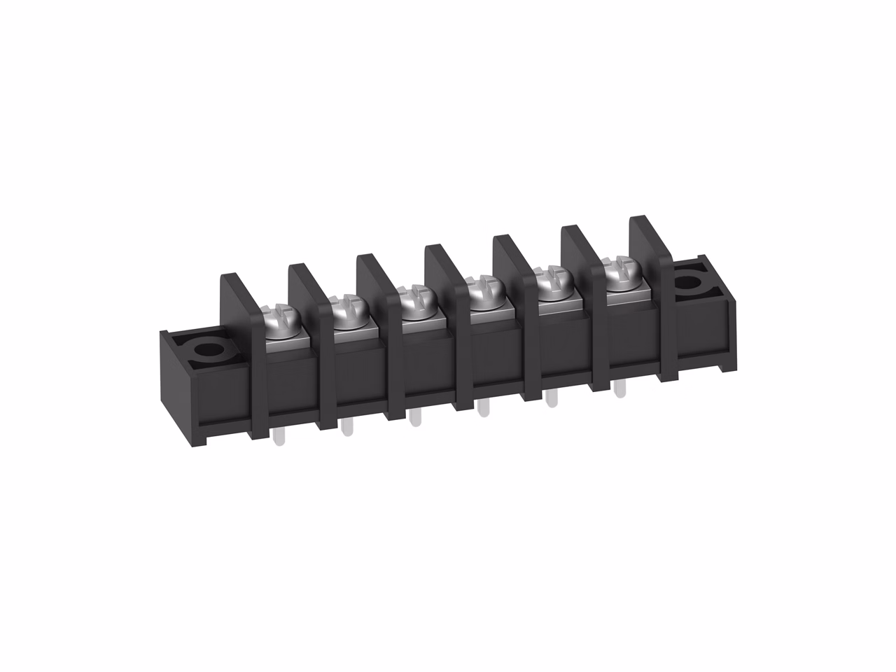 12.70mm Pitch, Single Row, Tri-Barrier Terminal Strip, without Mounting Ends, Black, Steel Screws, 4 Circuits