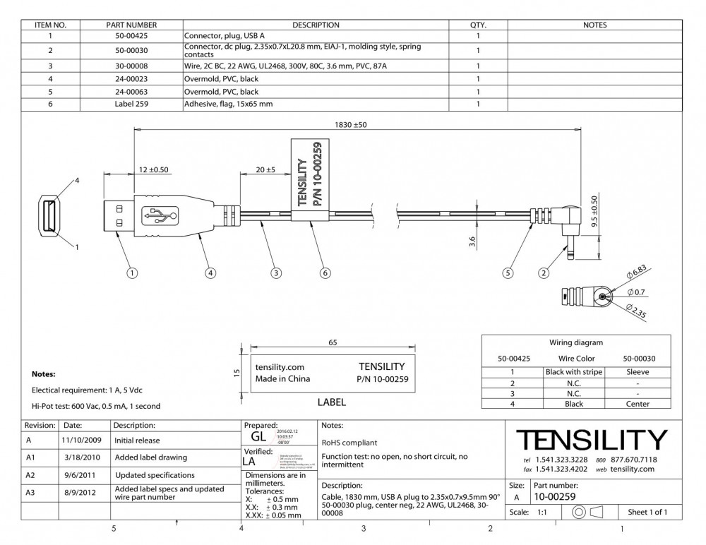 Tensility International 10-00259 product drawing