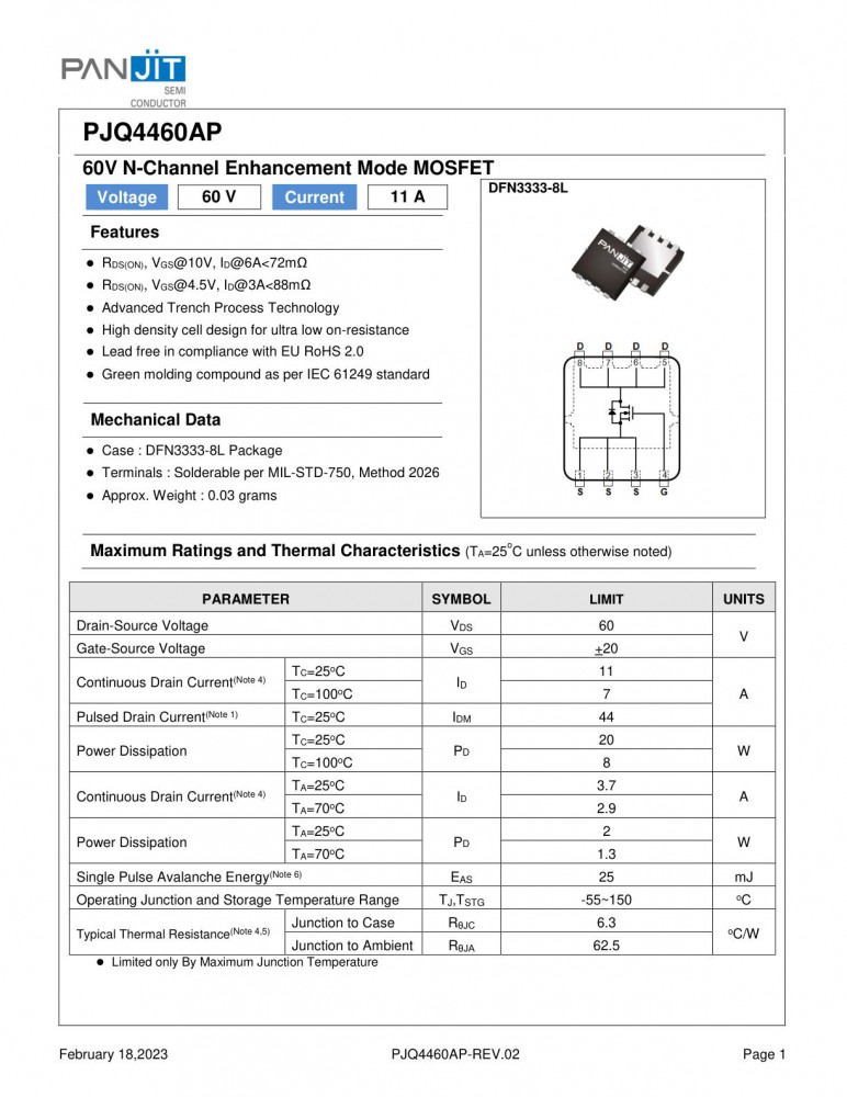 PJQ4460AP datasheet page 1
