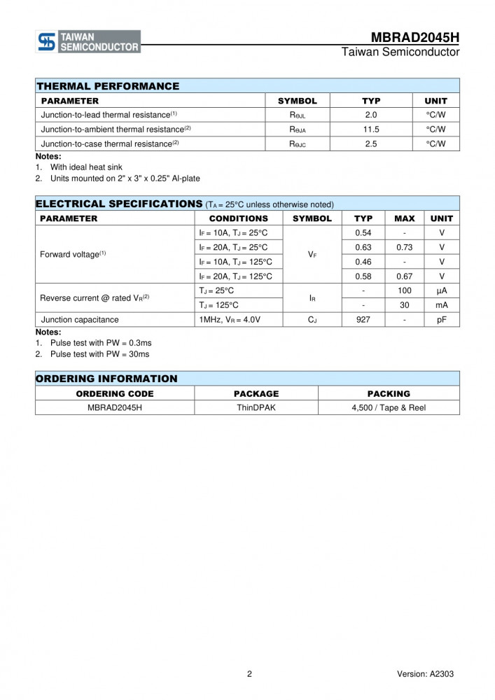 MBRAD2045H datasheet page 2