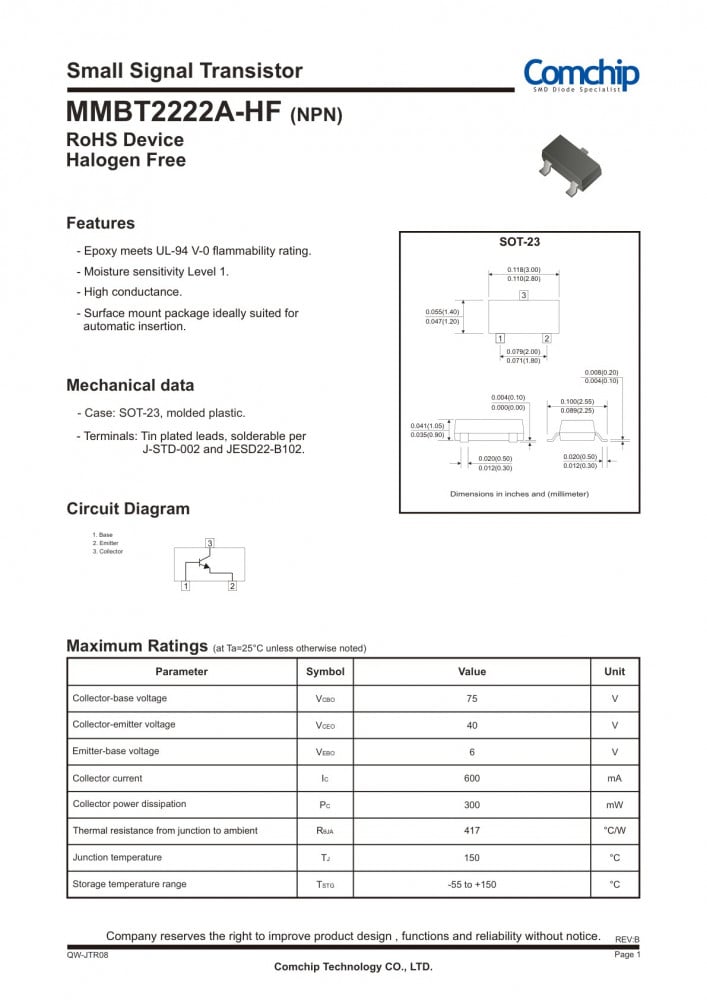MMBT2222A-HF datasheet page 1