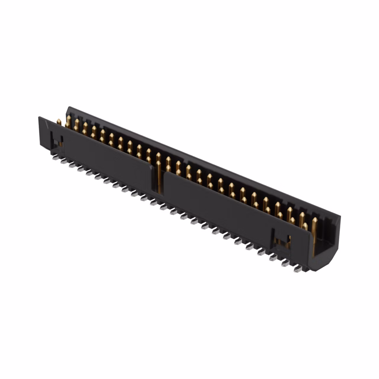 2.00mm Pitch, Milli-Grid PCB Header, Dual Row, Vertical, Surface Mount, Shrouded, 50 Circuits, 0.38µm Gold (Au) Plating, Open End Walls, Dual Friction Locks, Center Polarization, with Pegs, Tube for sale