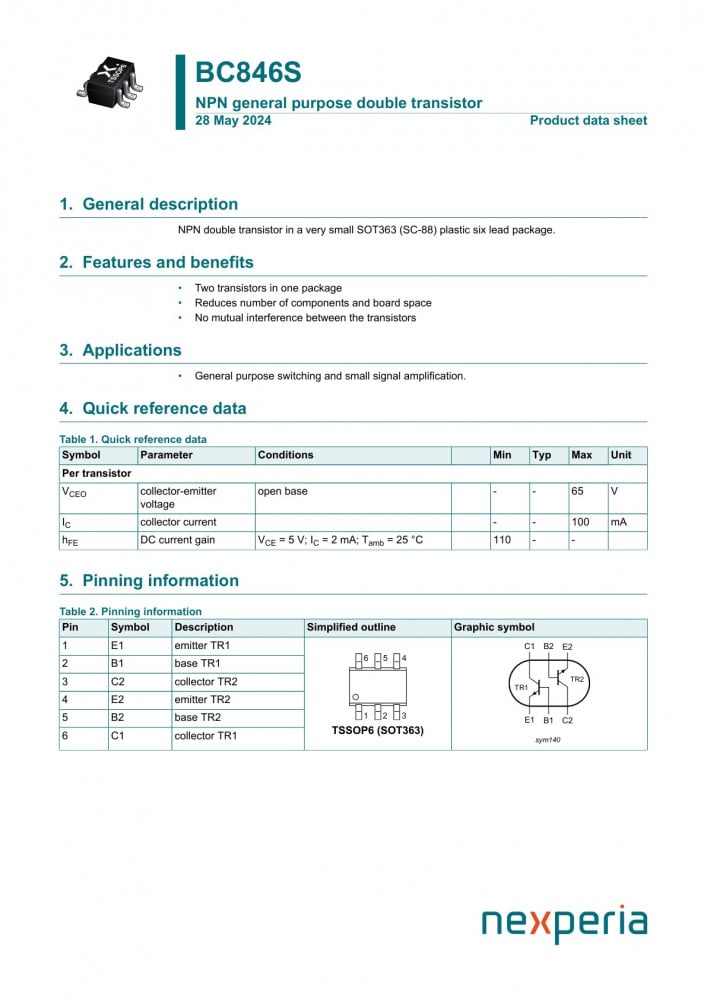 BC846S datasheet page 1