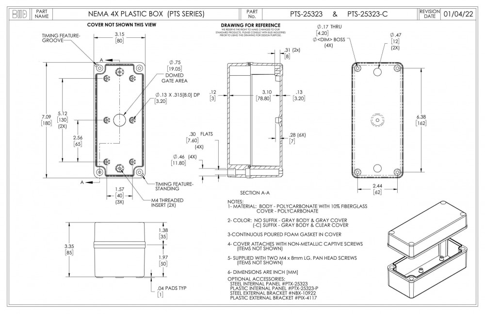 PTS-25323 enclosure technical drawing preview