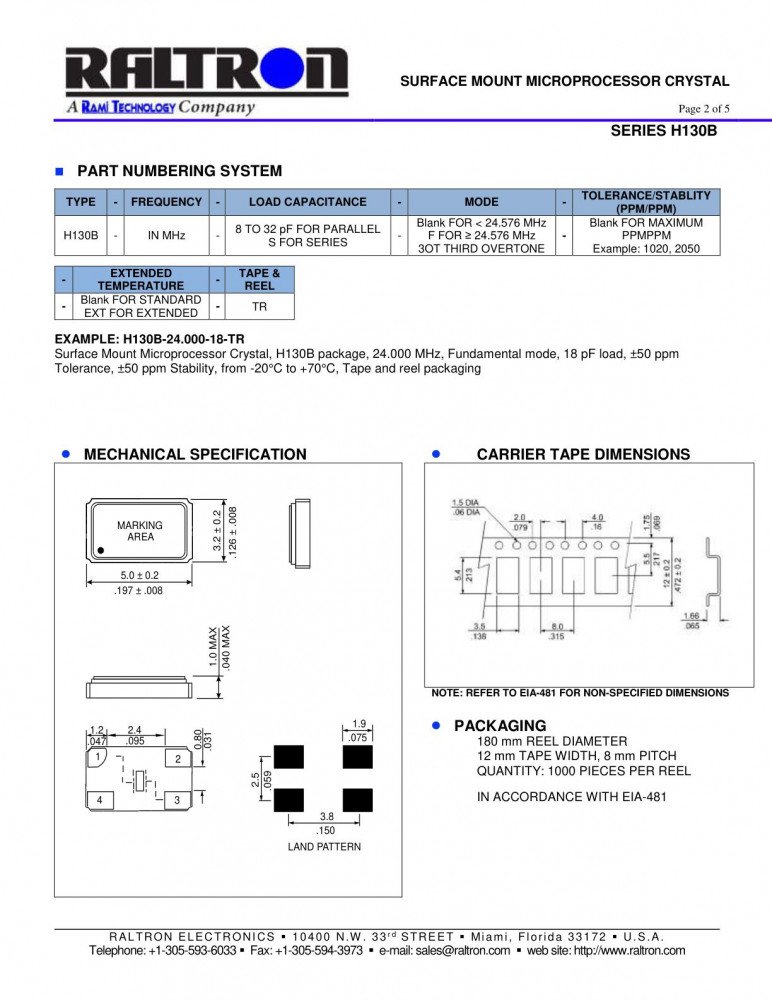 Raltron H130B datasheet page 2