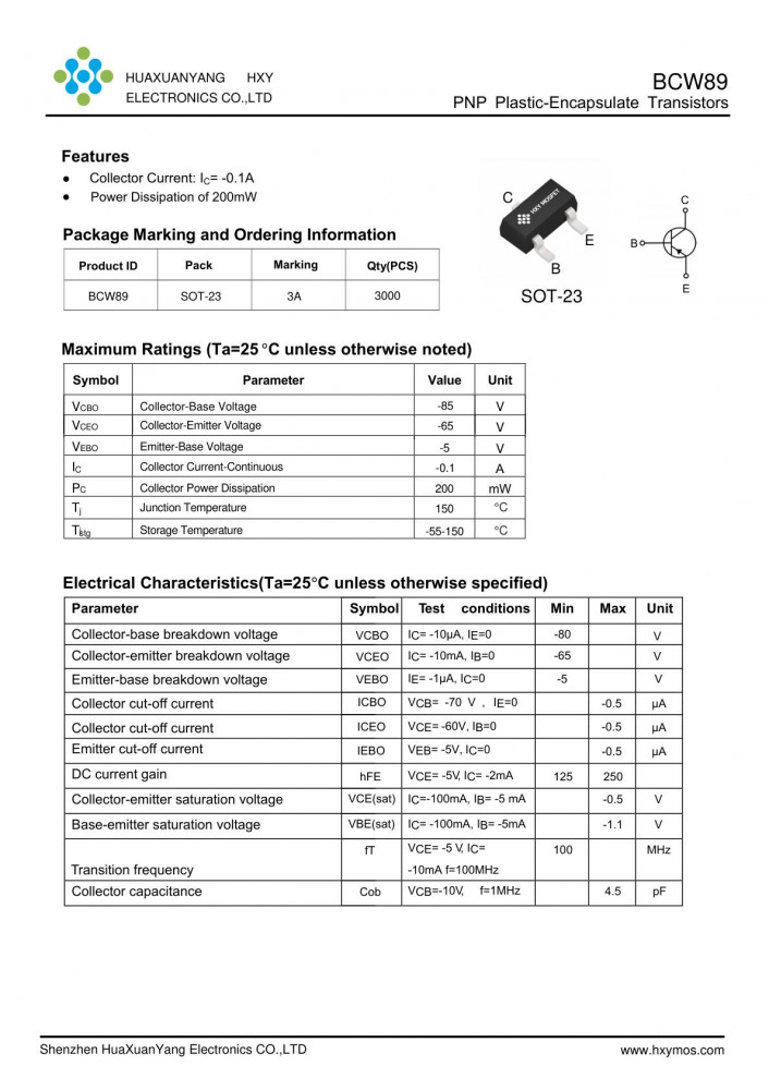 BCW89-HXY datasheet page 1