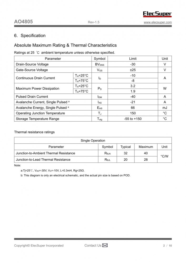 AO4805 datasheet page 2