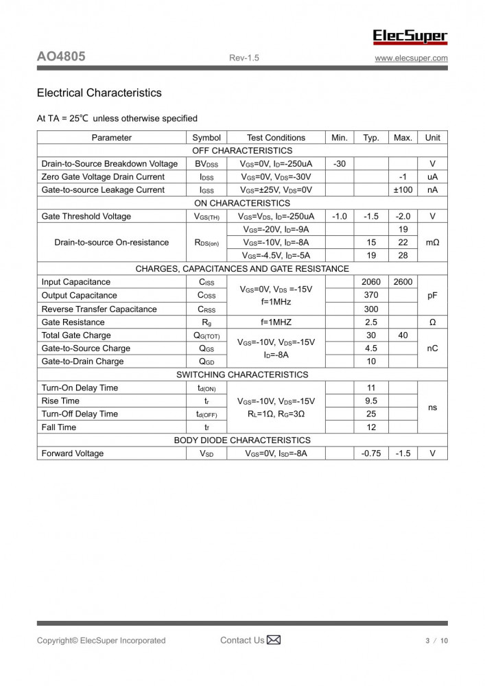 AO4805 datasheet page 3
